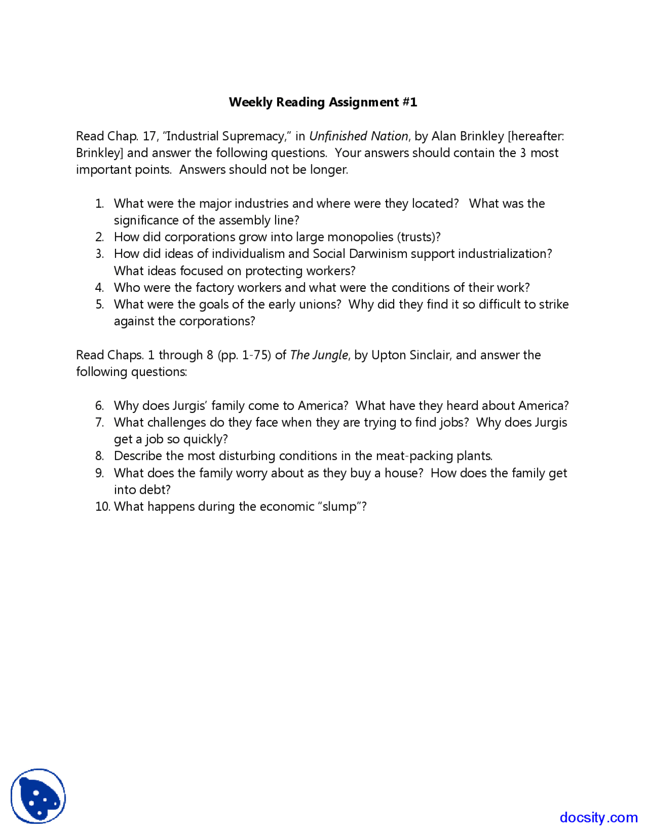 Industrial Supremacy - History of United States - Assignment ...