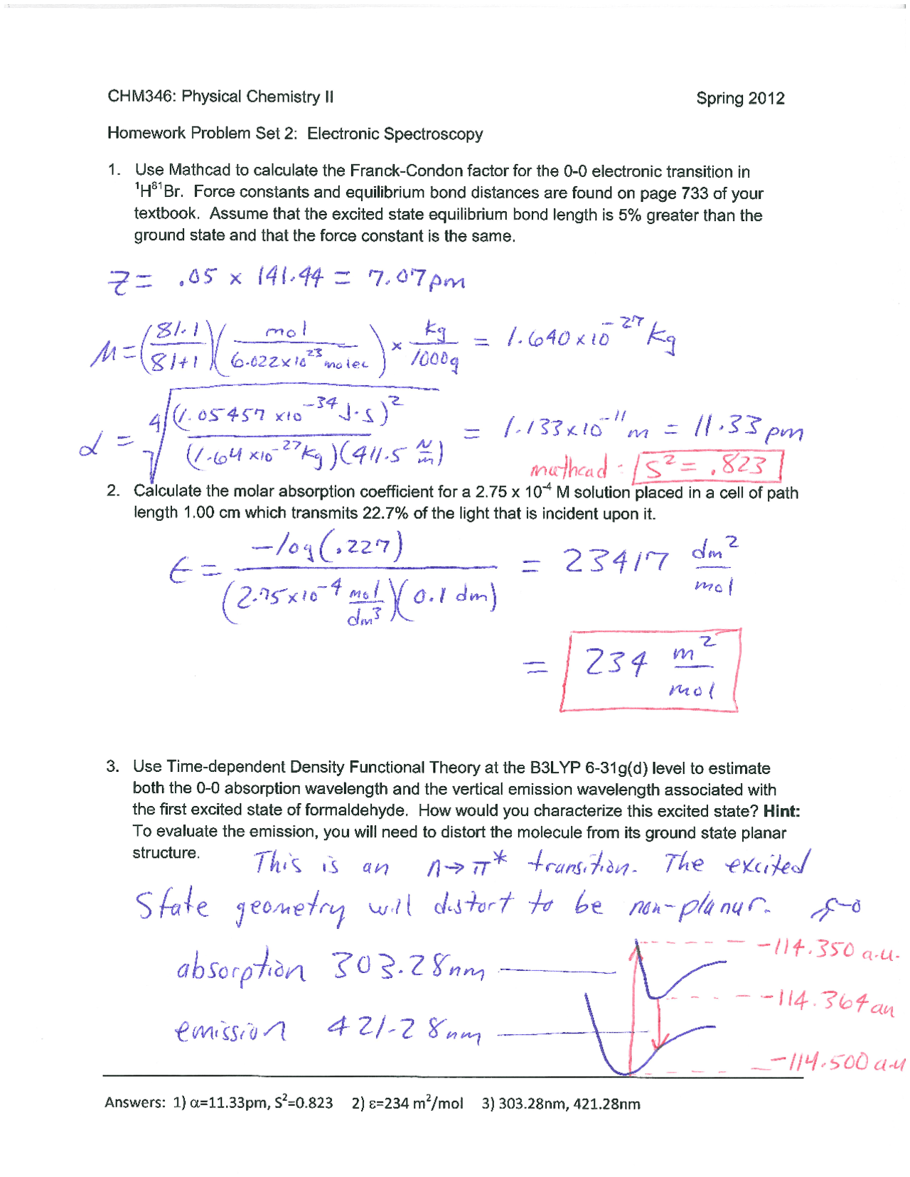 Electronic Spectroscopy Physical Chemistry Solved Problems Docsity