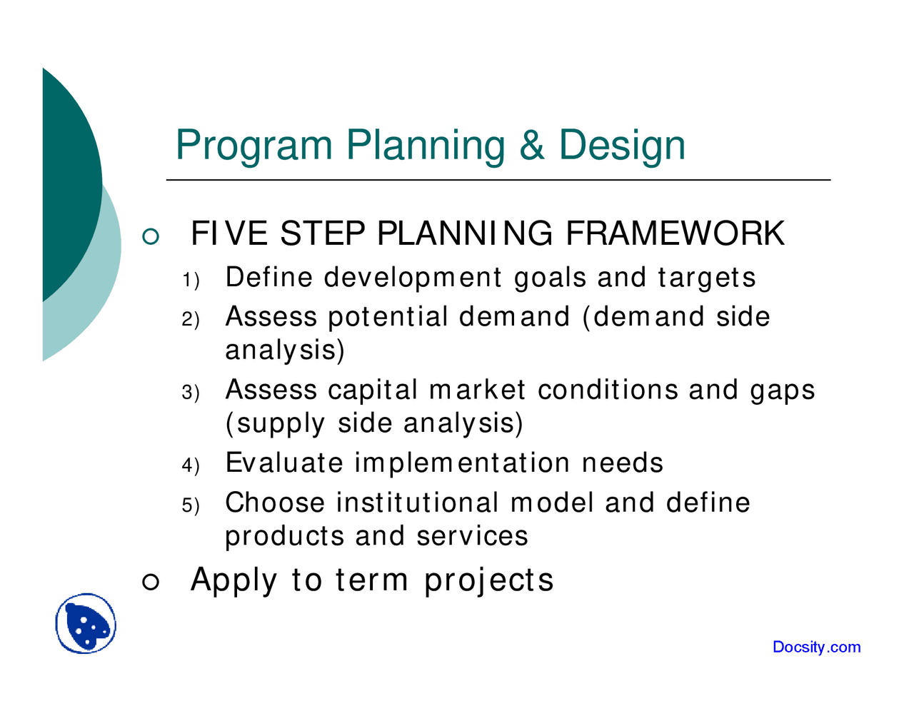 Program Planning and Design - Financing Economic Development - Lecture ...