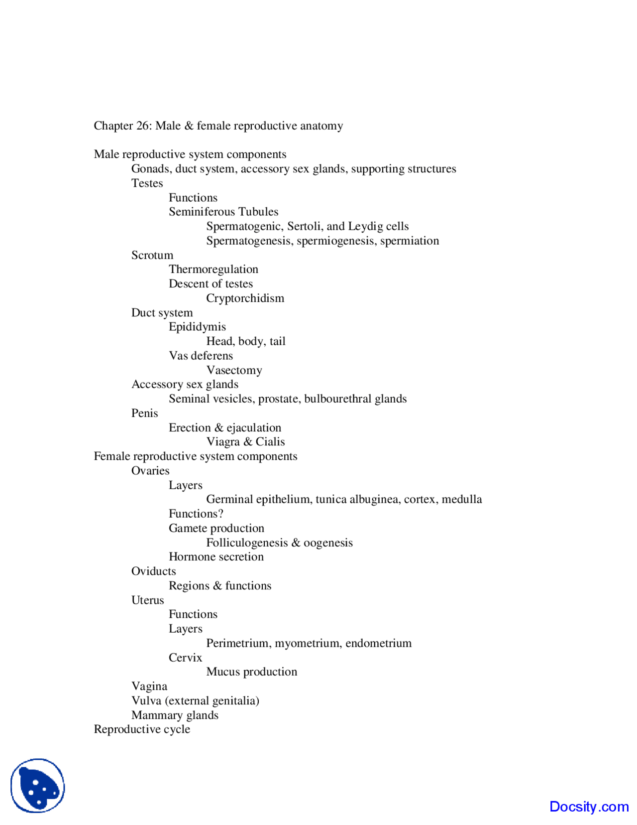 Reproductive Anatomy - Human Anatomy - Handout | Exercises Anatomy ...