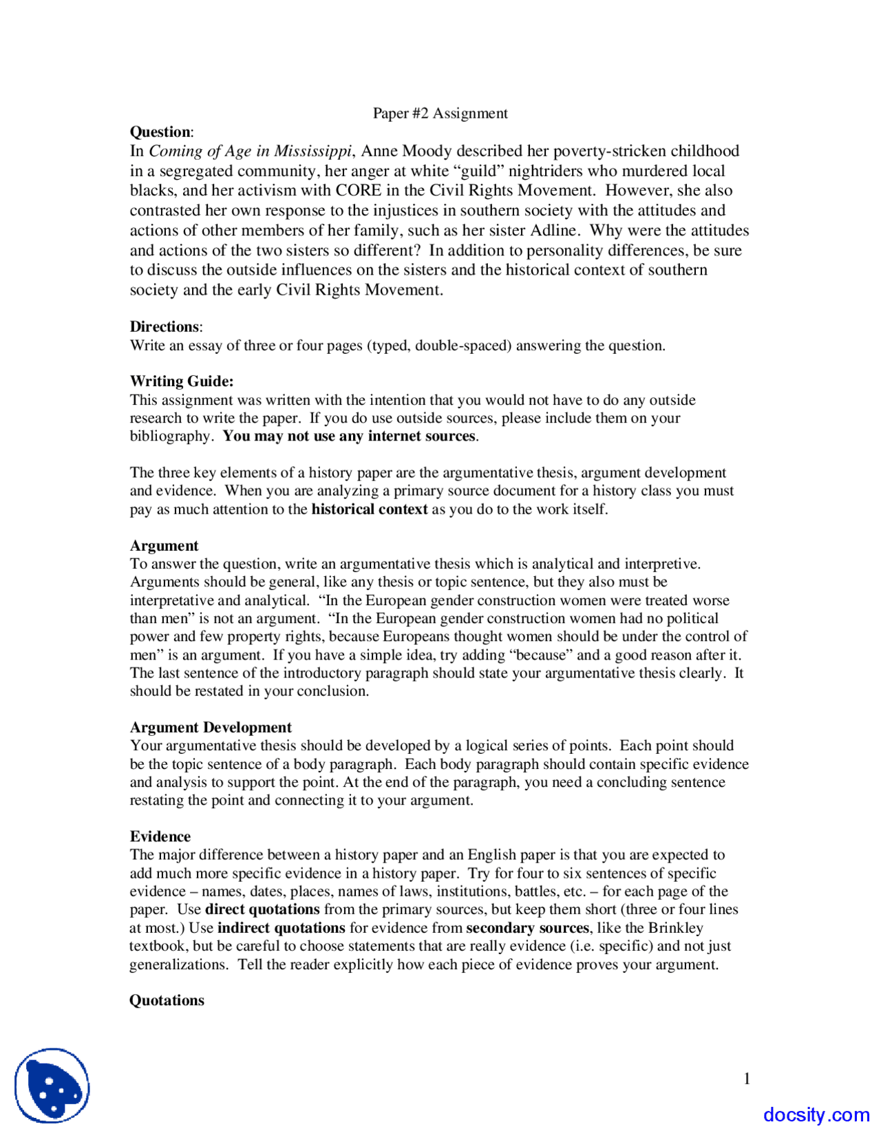 Coming Of Age History Of United States Assignment Docsity