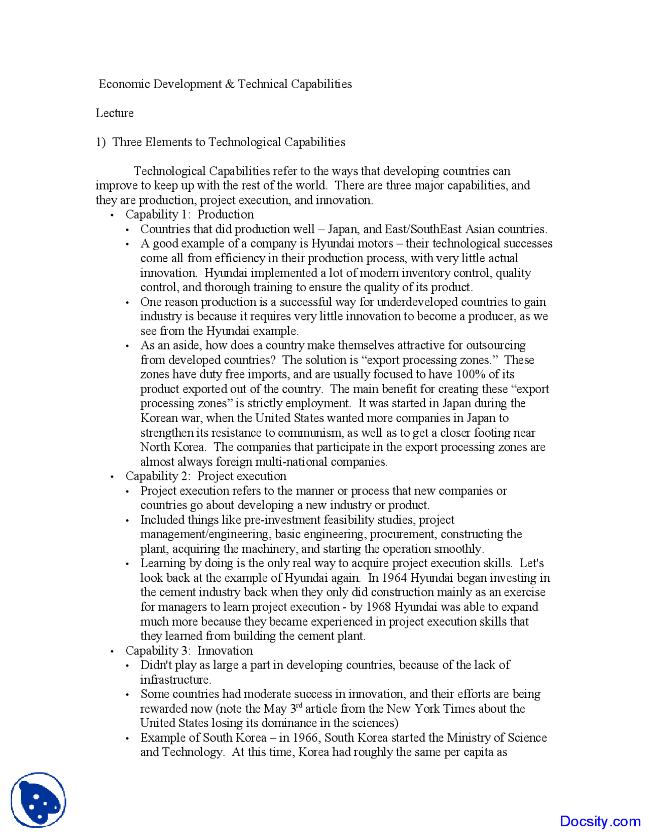 Elements to Technological Capabilities - Development and Technical ...