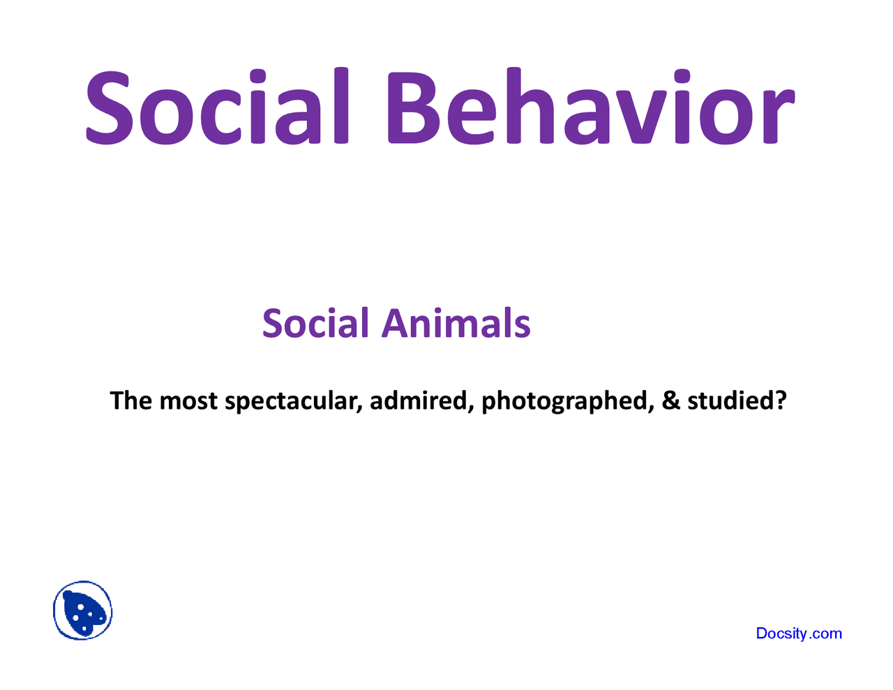 Social Behavior - Animal Behavior - Lecture Slides | Slides Zoology ...