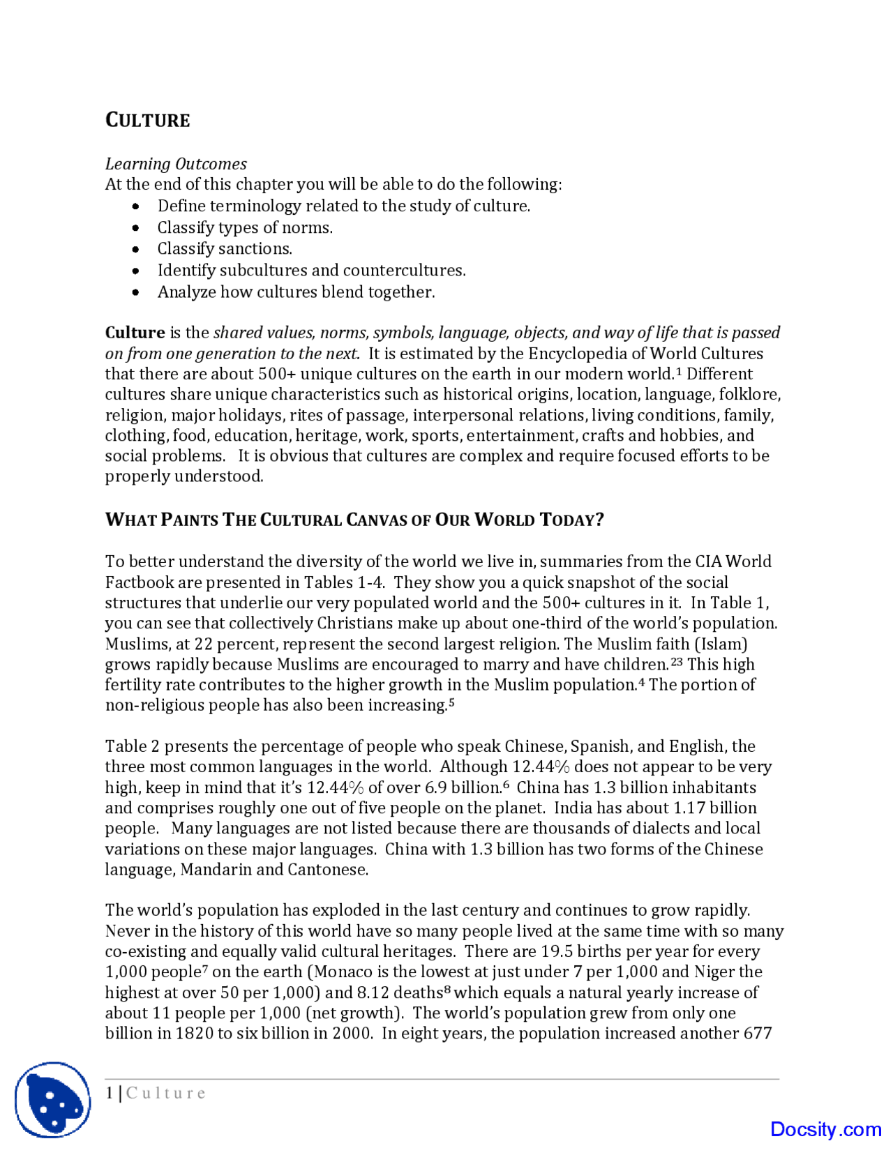 Culture Basics Of Sociology Lecture Notes Docsity