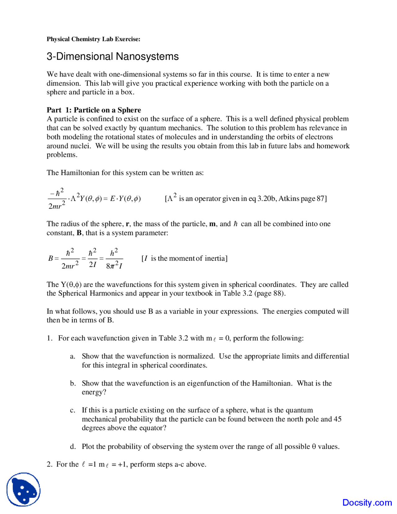 Dimensional Nanosystems Physical Chemistry Lab Handout Docsity