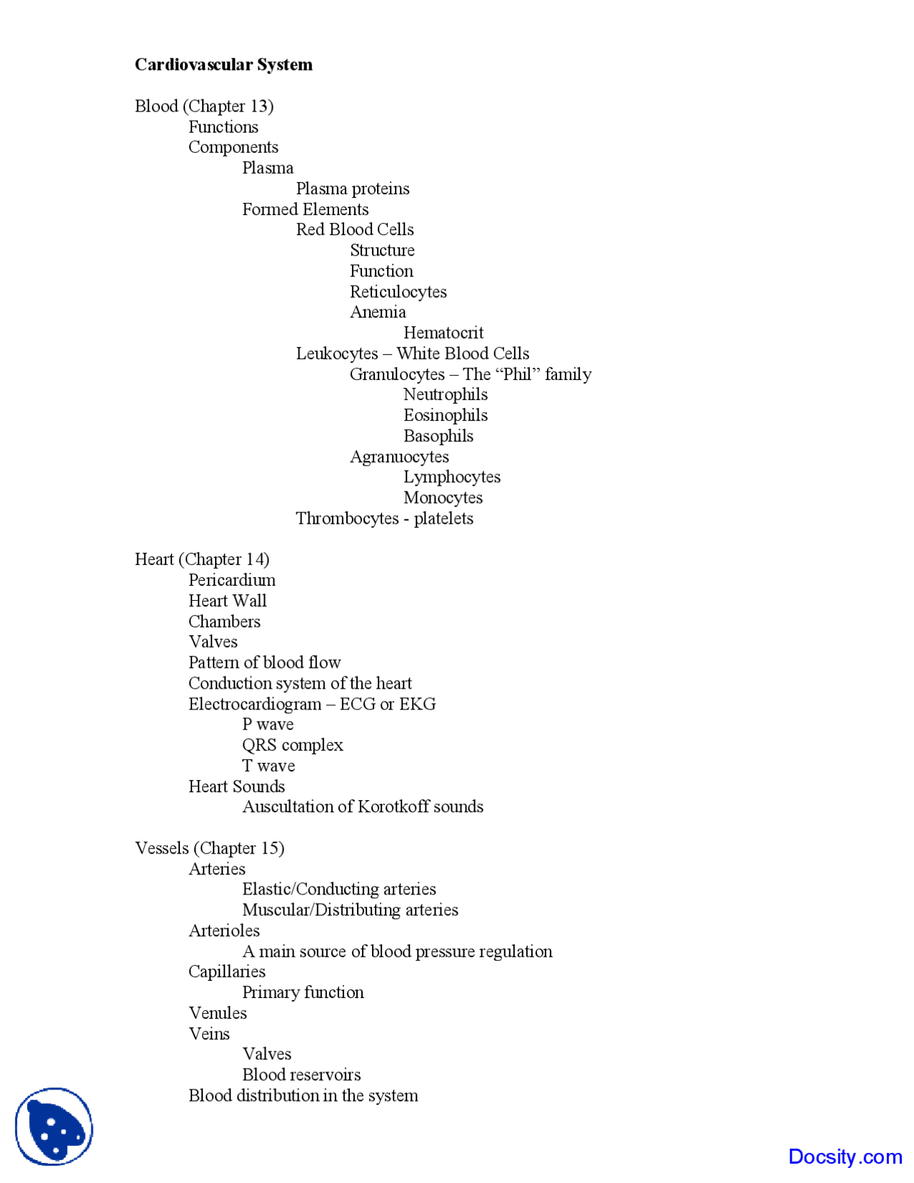 Cardiovascular System - Human Anatomy - Handout - Docsity