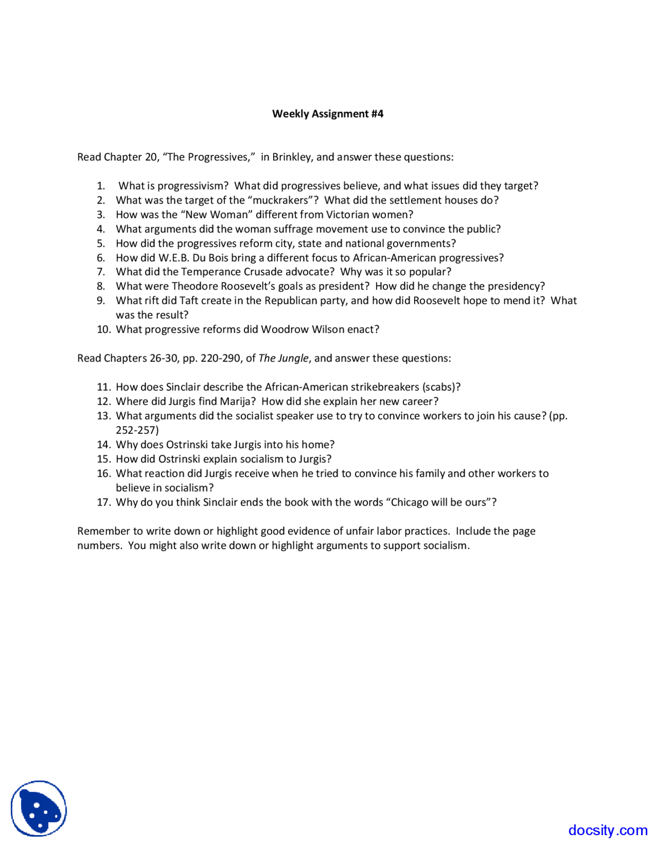 Progressives History Of United States Assignment Exercises United