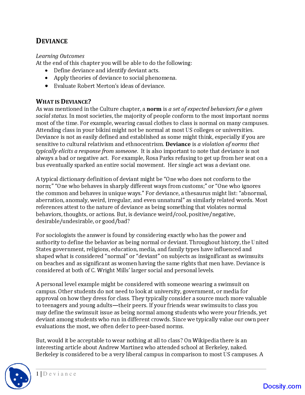 Deviance - Basics of Sociology - Lecture Notes | Study notes ...