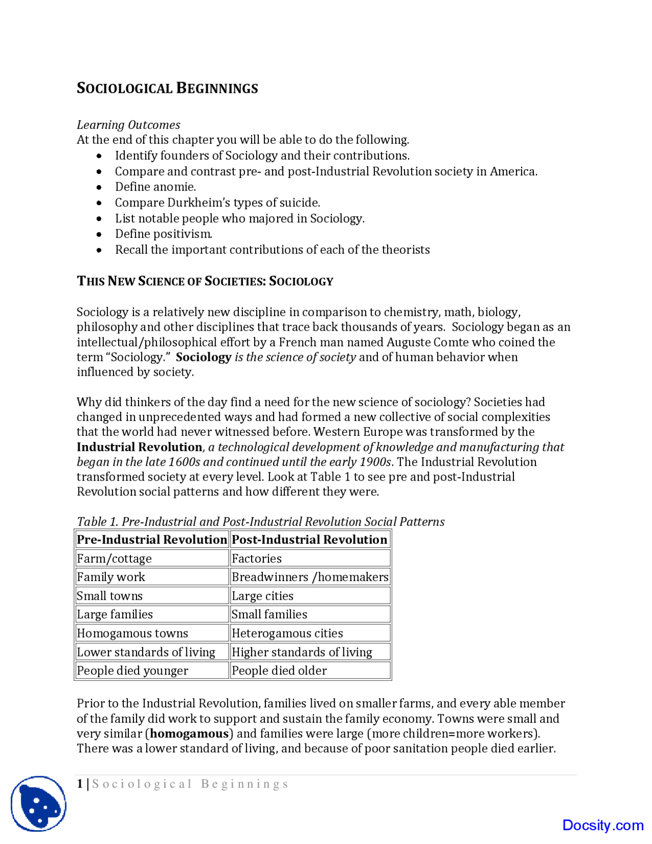 Sociological Beginnings Basics Of Sociology Lecture Notes Docsity