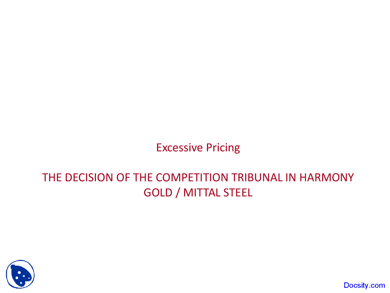 Excessive Pricing - Competition Law - Lecture Slides - Docsity