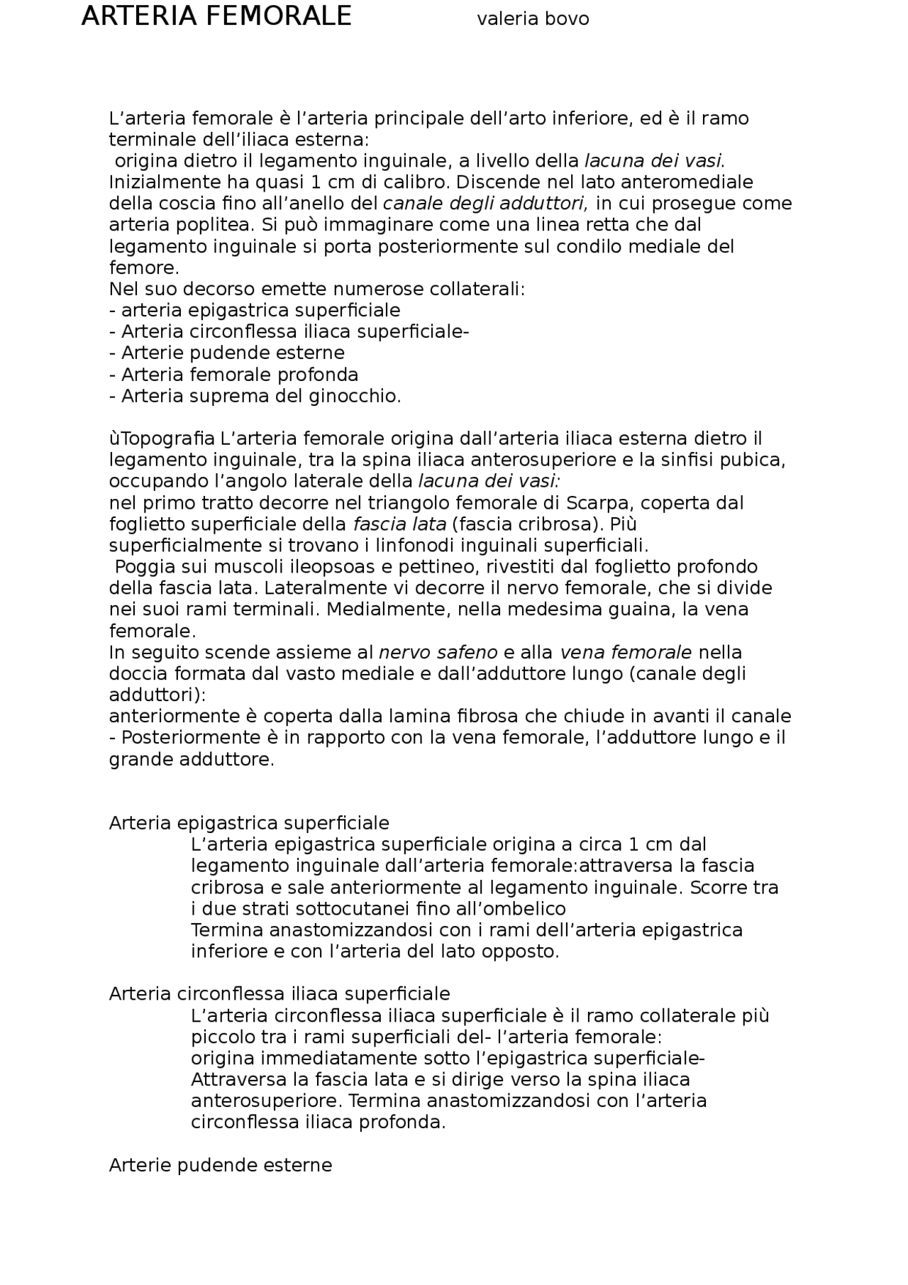 Arteria femorale - Schemi - Anatomia | Schemi e mappe concettuali di ...