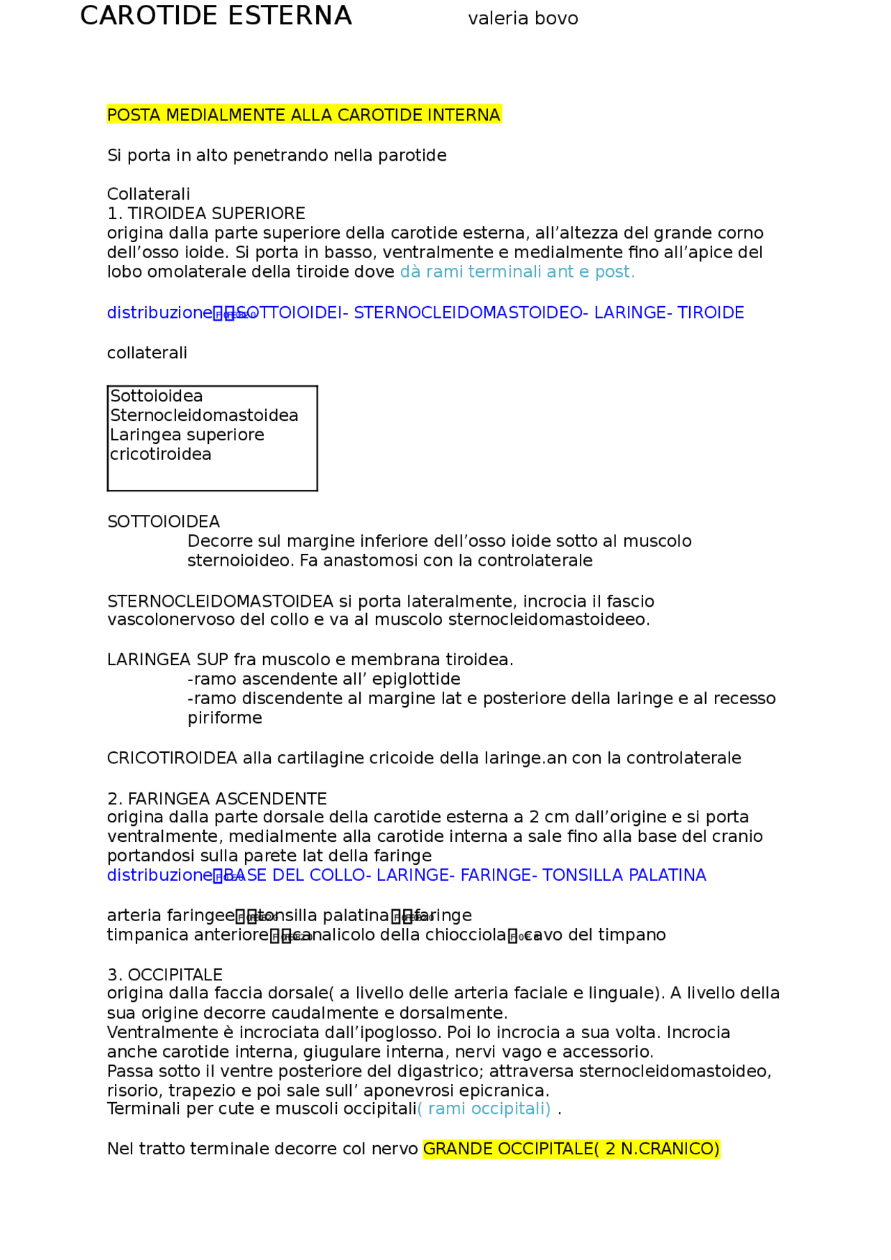Carotide esterna - Schemi - Anatomia - Docsity