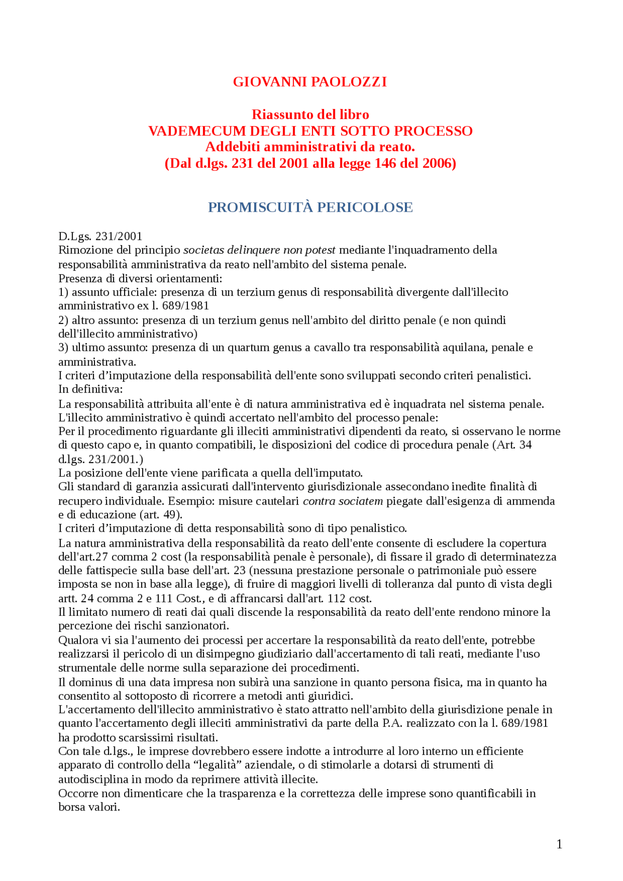 Riassunto Vademecum Degli Enti Sotto Processo Docsity