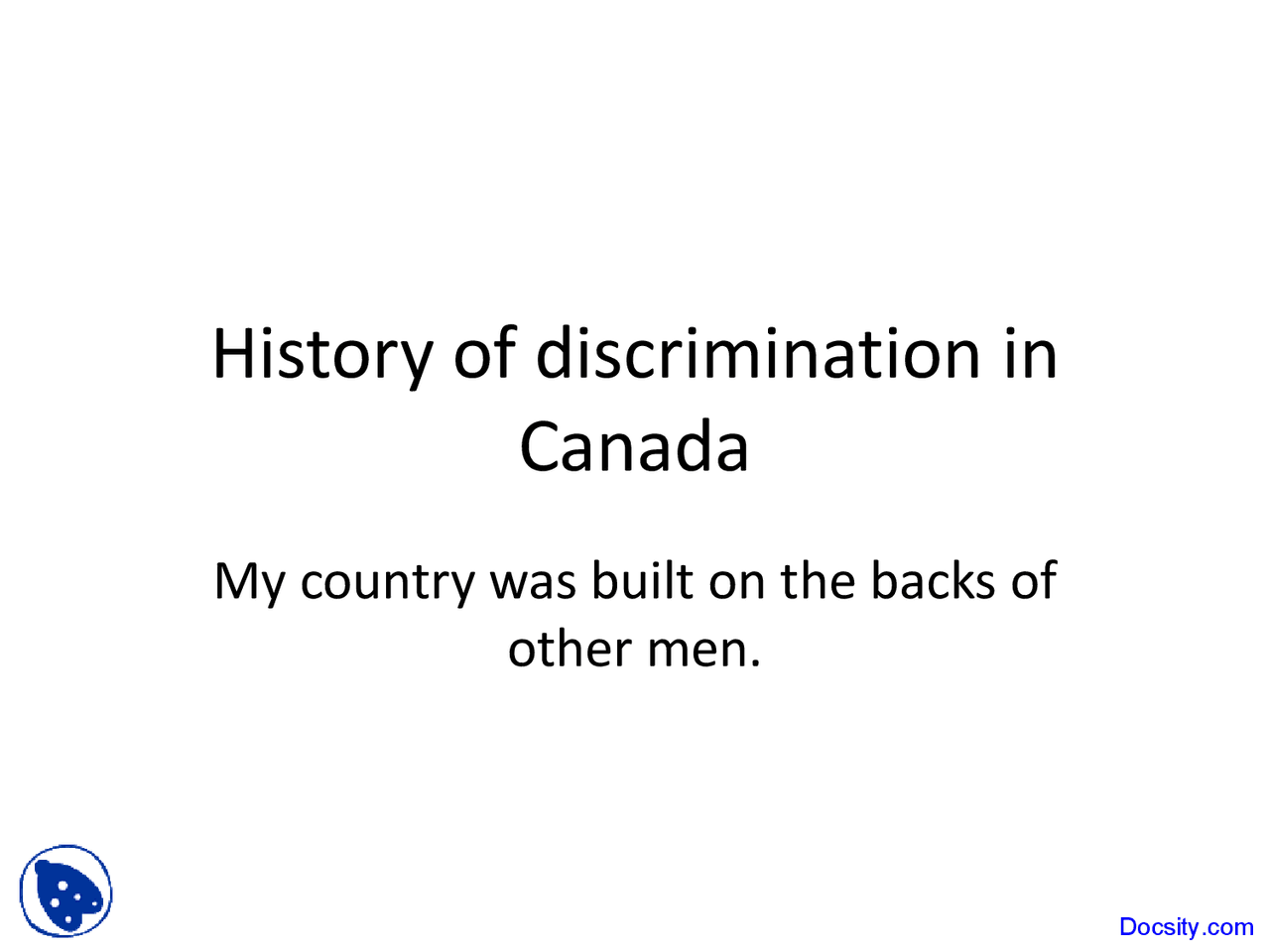 History of Discrimination in Canada - Sociology - Lecture Slides - Docsity