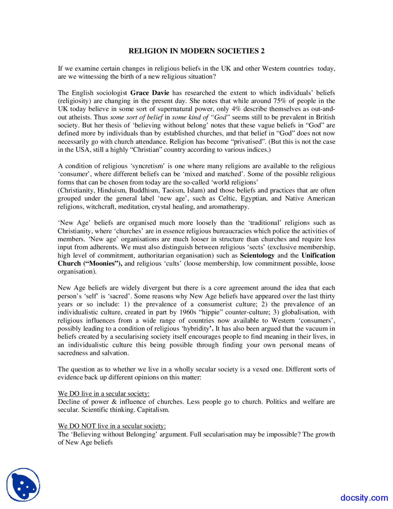 Religion in Modern Societies - Introduction to Sociology - Lecture ...