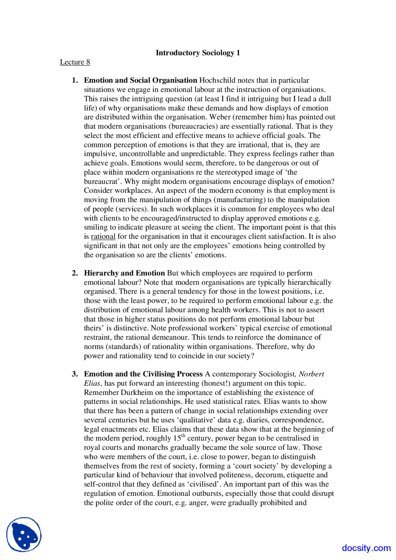 Social Organisation Of Emotion Introduction To Sociology Lecture