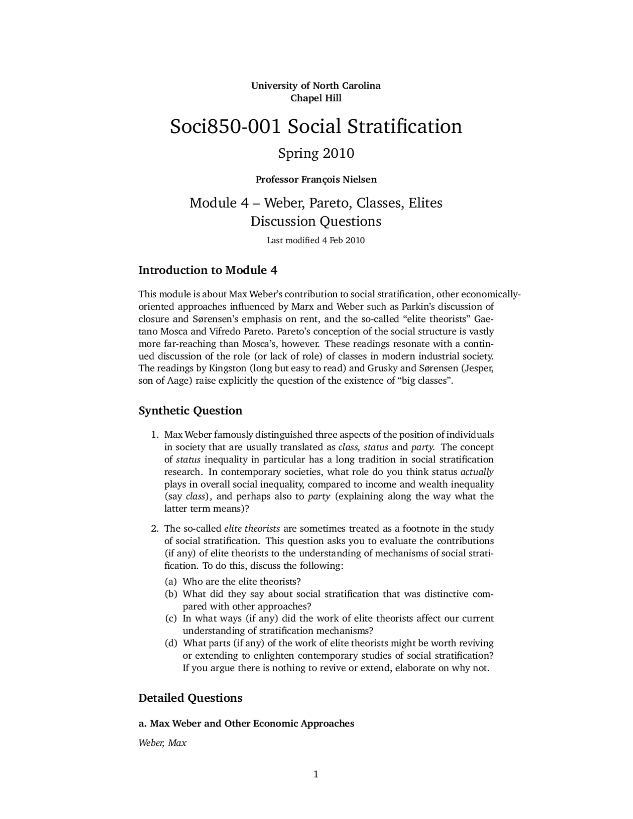 Pareto Stratification Sociology Lecture Notes Docsity