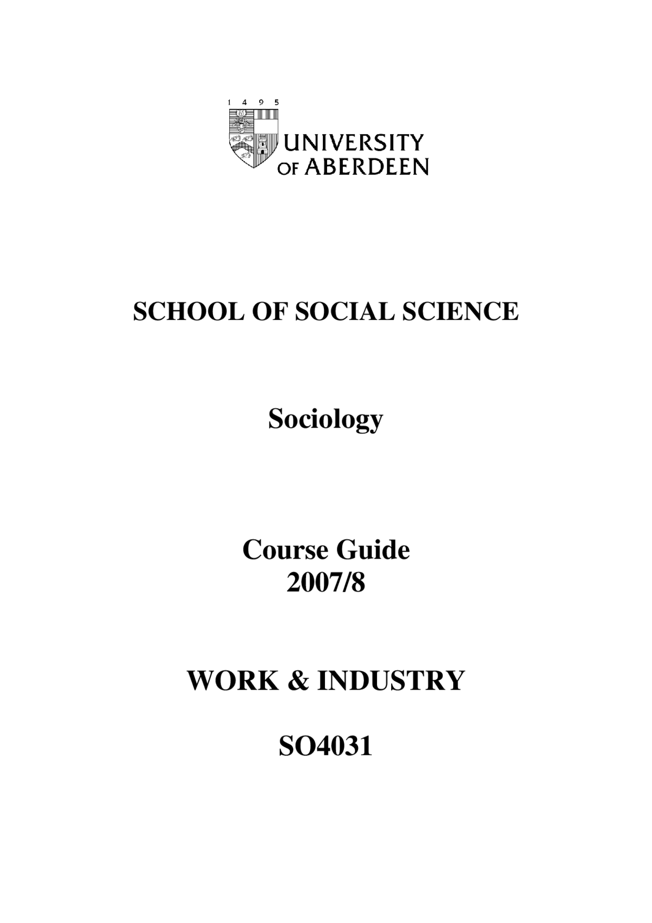 Work And Industry Syllabus Docsity