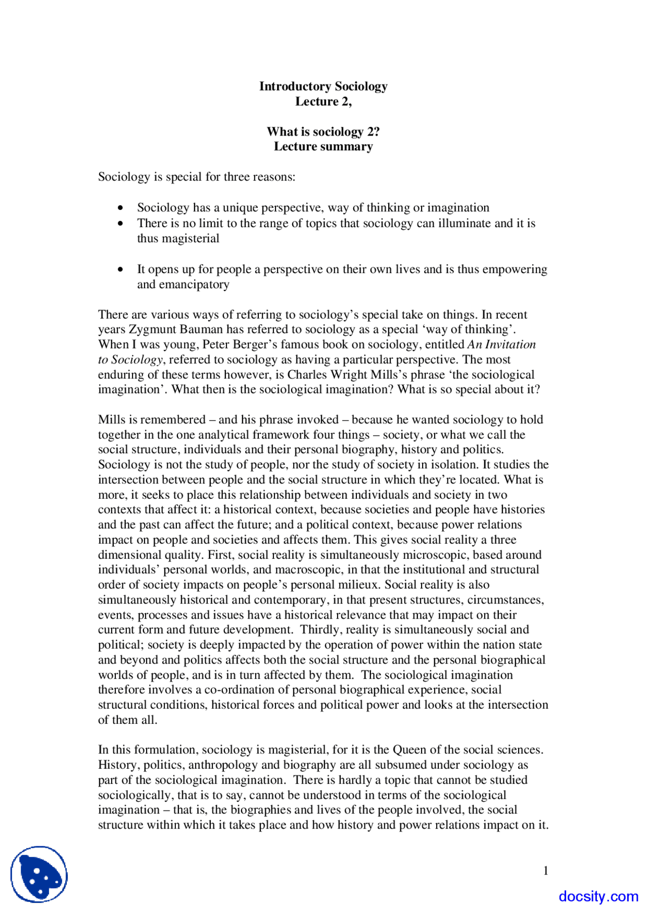 Emancipatory, Unique Perspective - Introduction to Sociology - Lecture ...