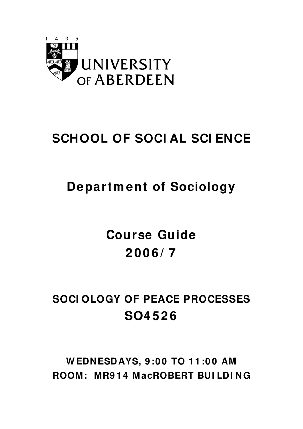 Sociology Of Peace Processes Syllabus Docsity