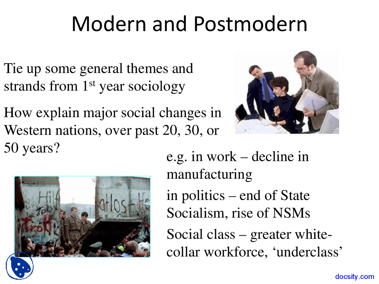 Modern and Postmodern - Introduction to Sociology - Lecture Slides | Slides Sociology | Docsity
