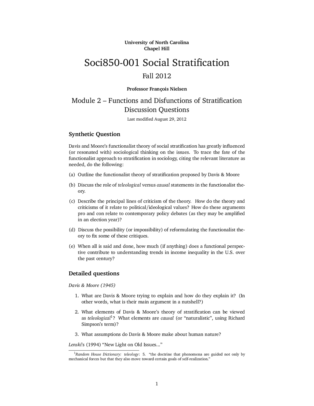Functions and Disfunctions - Stratification Sociology - Lecture Notes ...