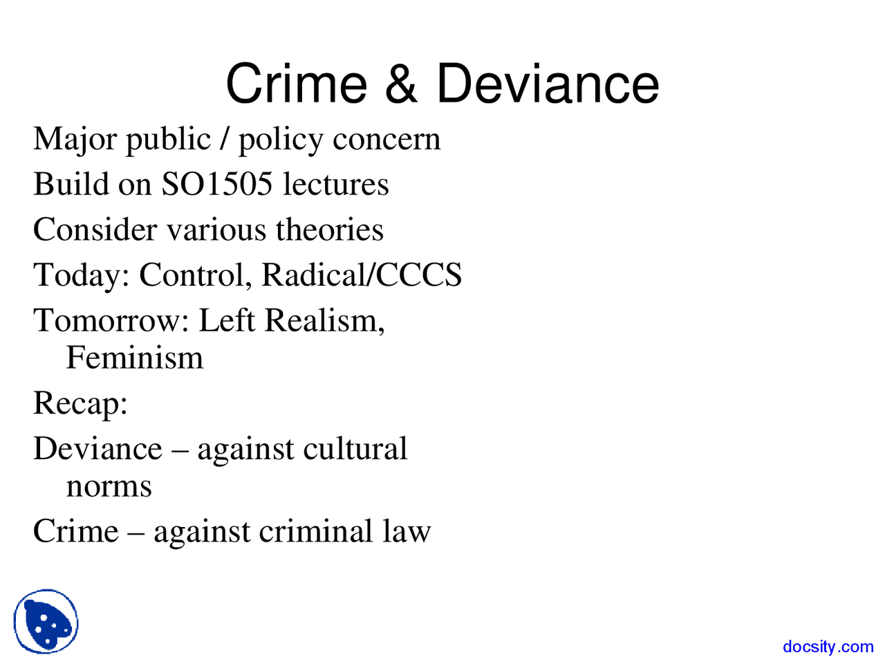 Crime Theory Modernity And Social Theory Lecture Slides Docsity