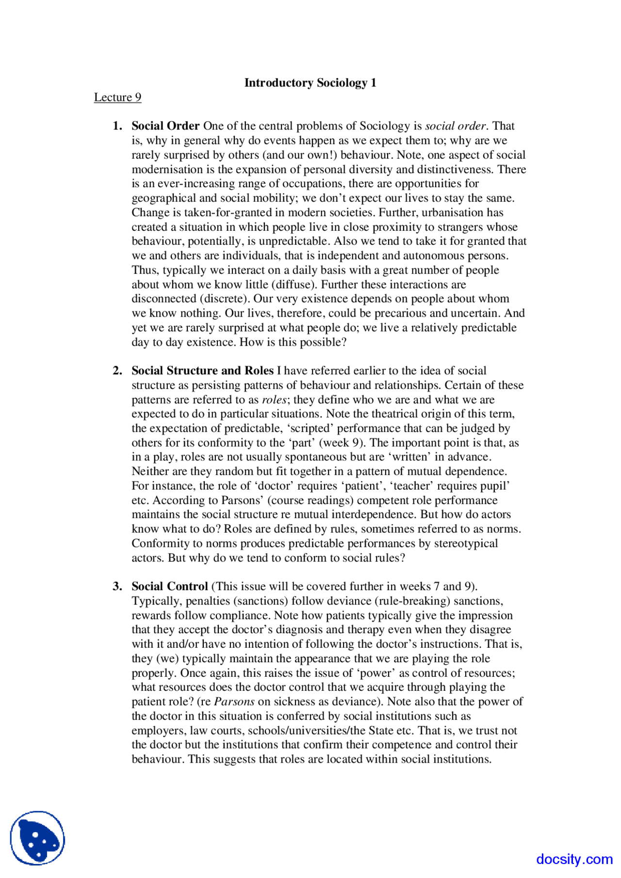 Social Roles and Social Order - Introduction to Sociology - Lecture ...