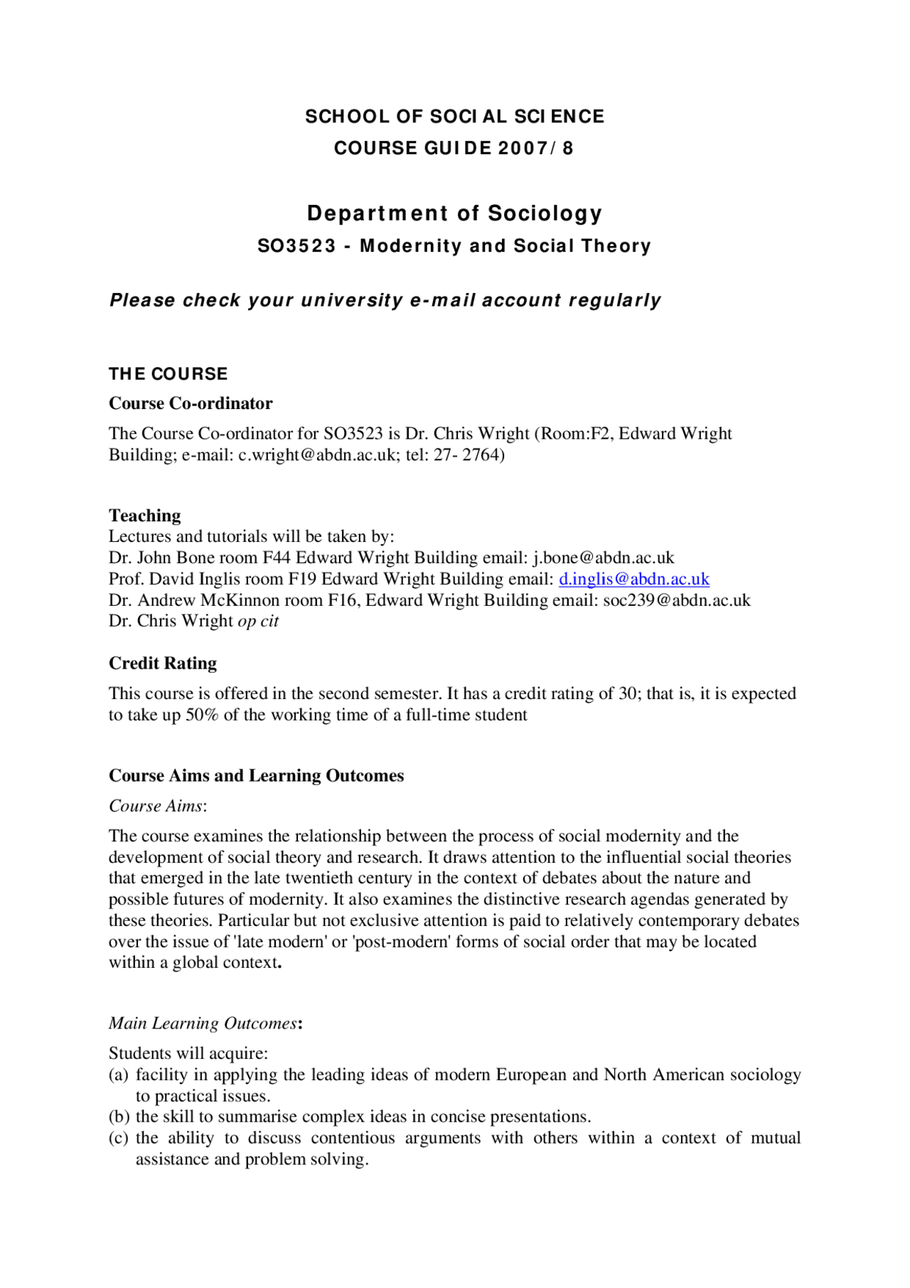 Modernity And Social Theory Syllabus Docsity