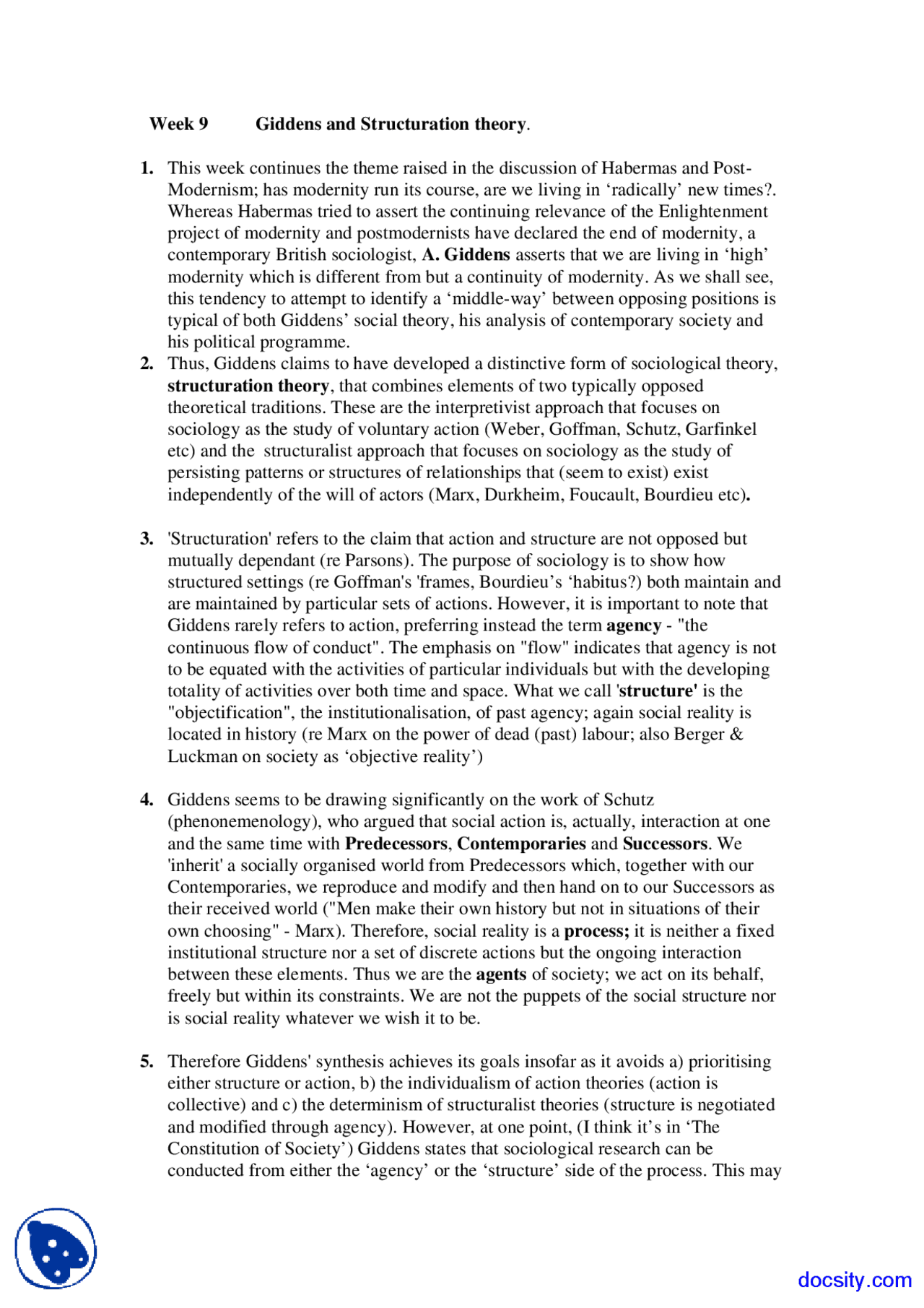 Giddens and Structuration Theory - Modernity and Social Theory ...