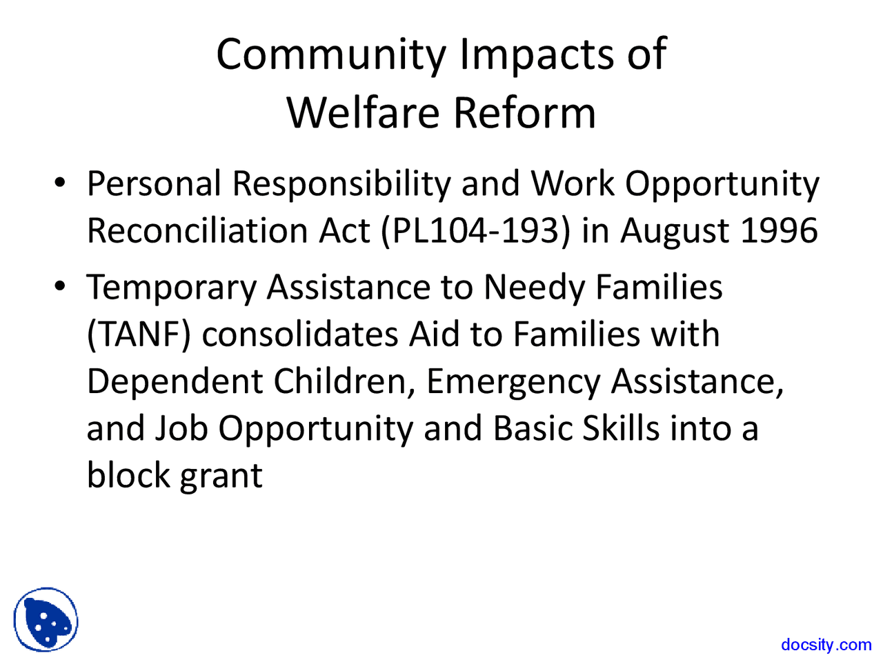 Welfare Reform Theory And Policy Lecture Slides Docsity