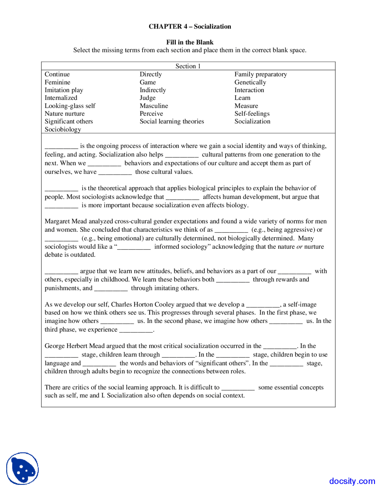 Imitation Play - Sociological Imagination - Quiz - Docsity