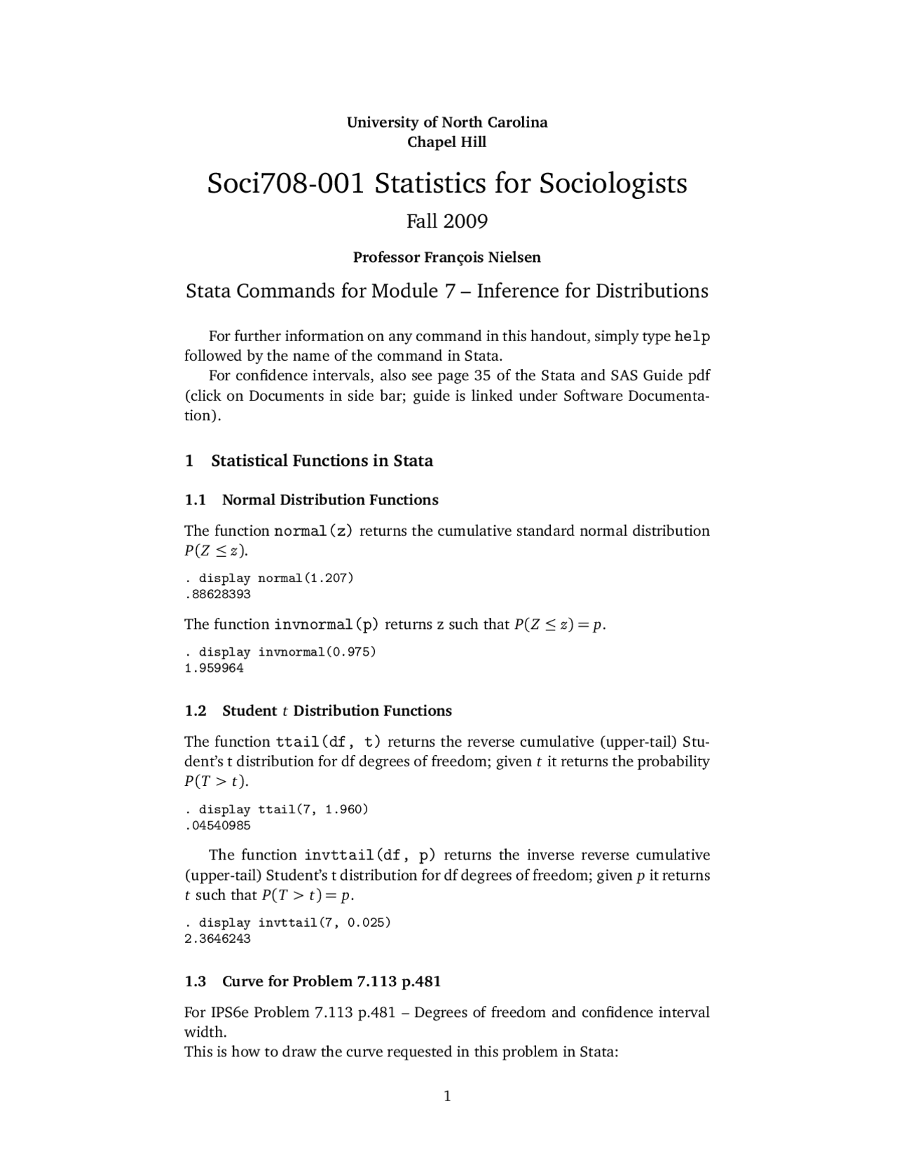 Stata Commands for Statistics for Sociologists: Module 7 – Inference for Distributions | Study ...
