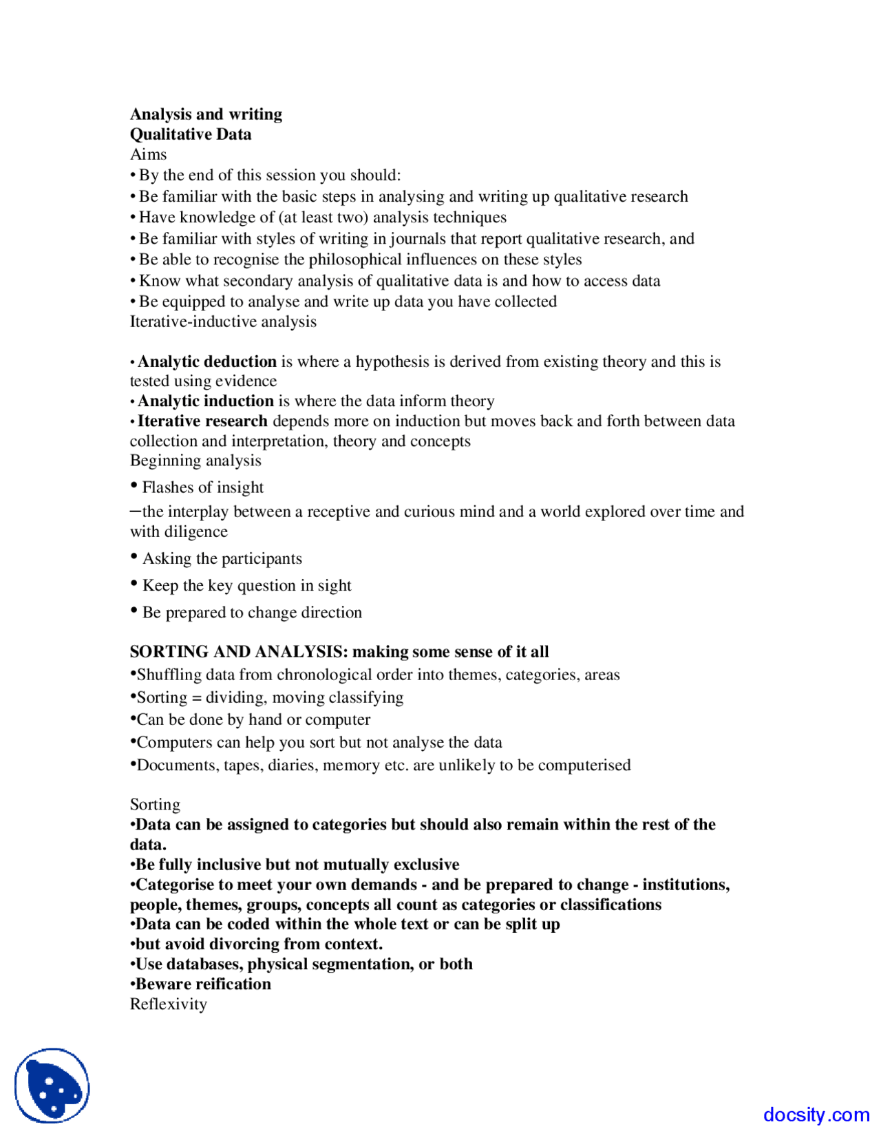 Qualitative Data Social Research Method Lecture Notes Docsity