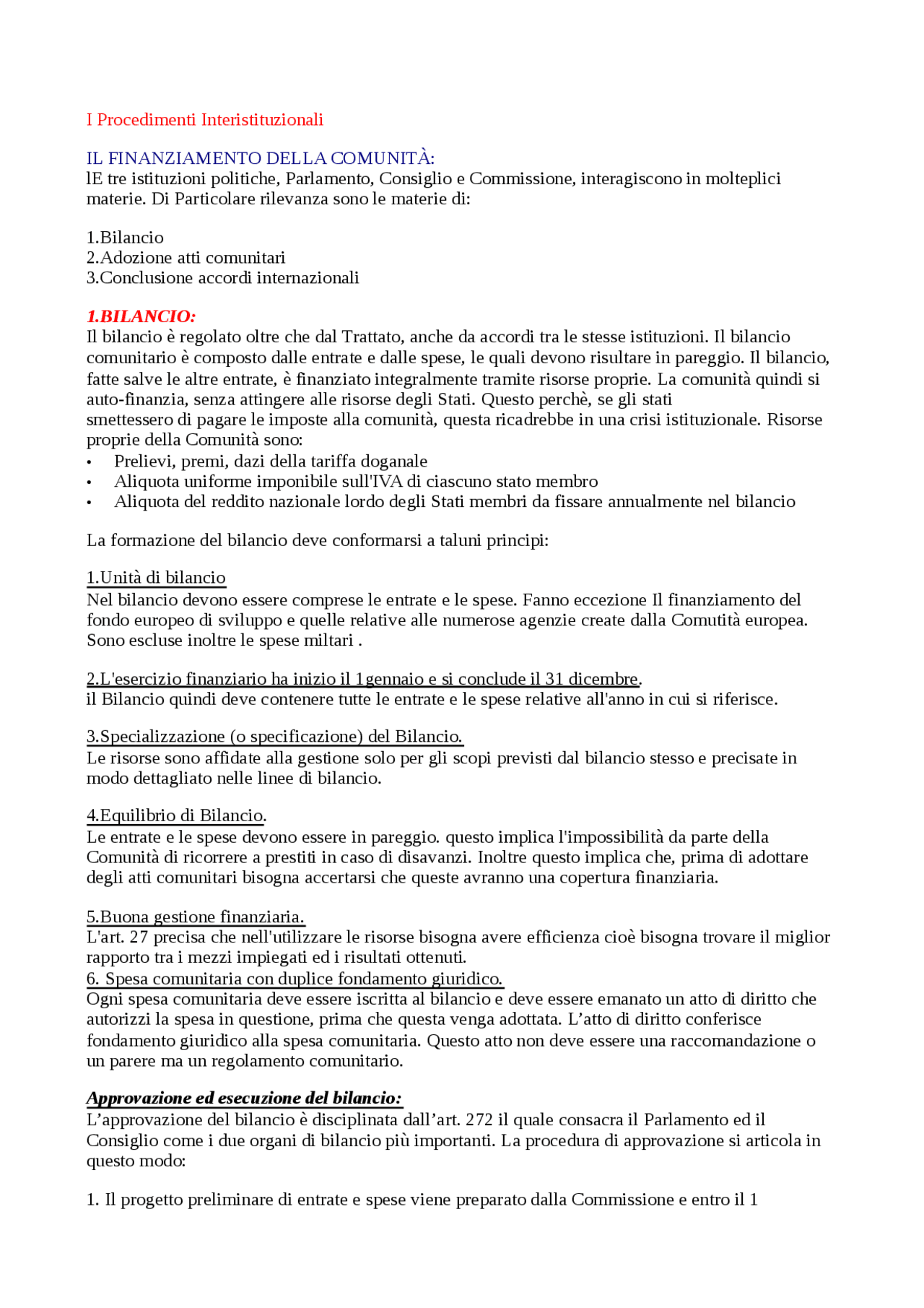 I Procedimenti Interistituzionali - Docsity