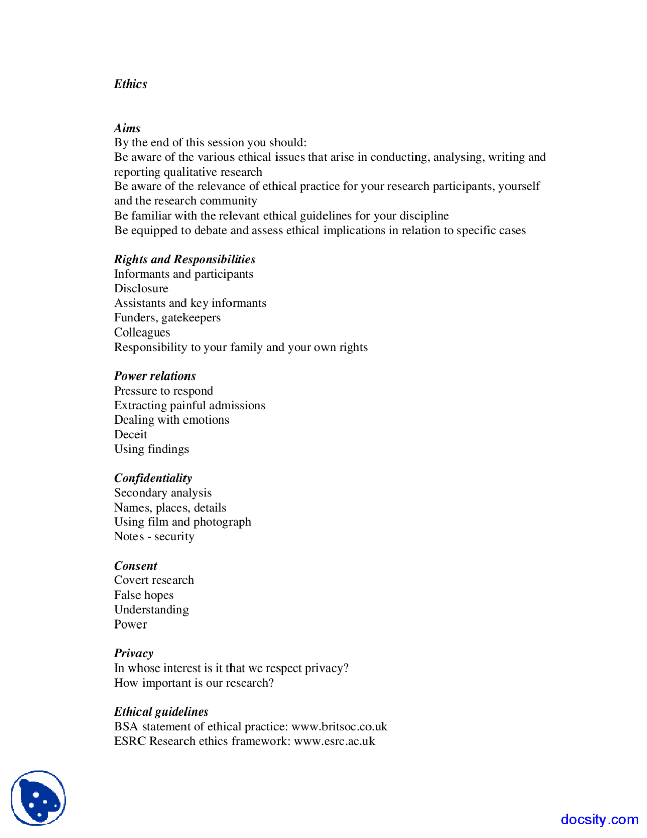 Ethics Social Research Method Lecture Notes Apuntes Metodología