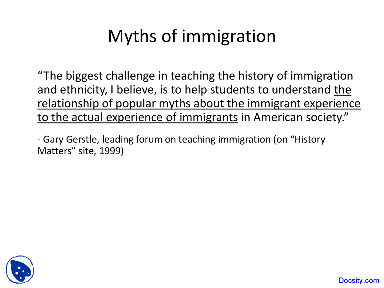 Myths Of Immigration Immigration Law Lecture Slides Docsity