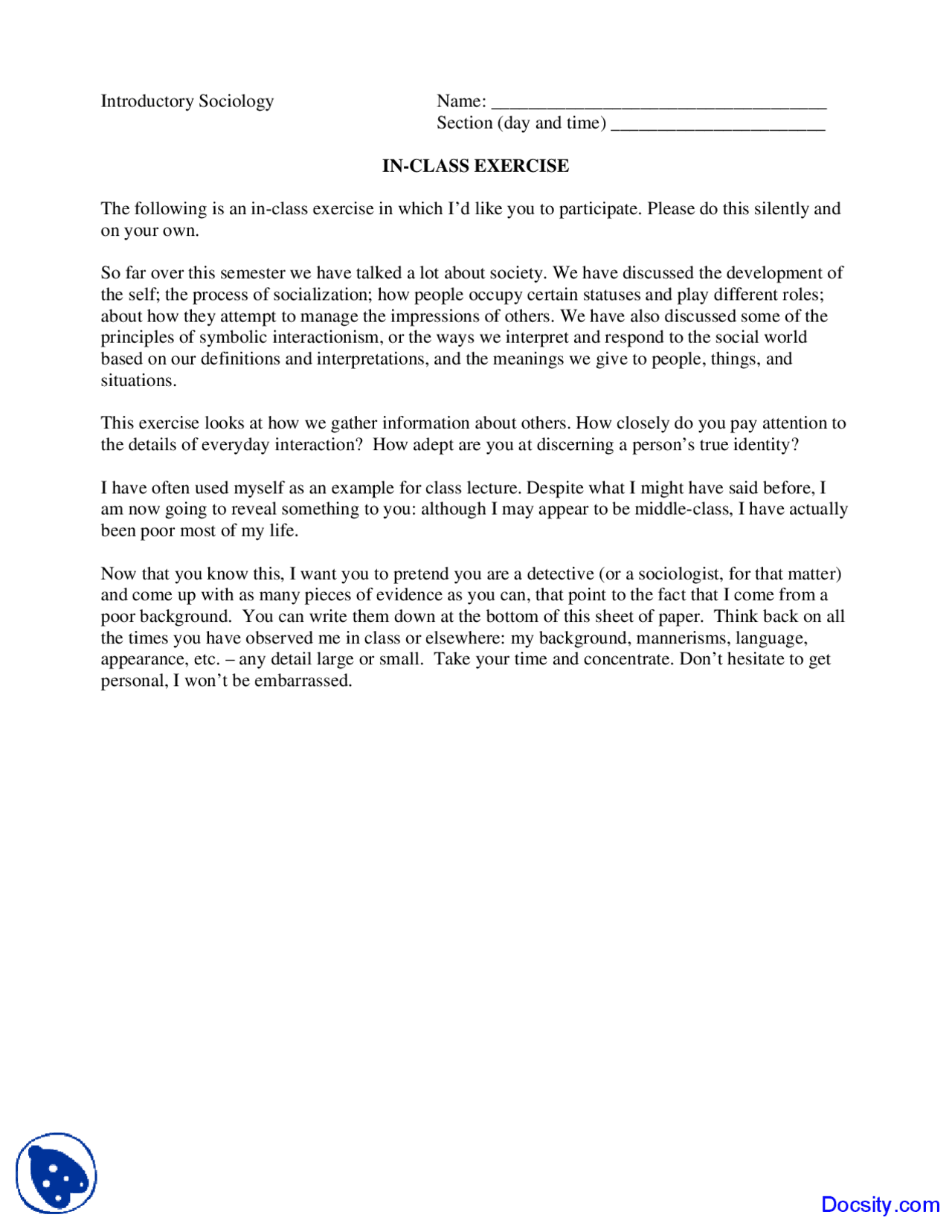 Definitions And Interpretations Introductory Sociology Exercise