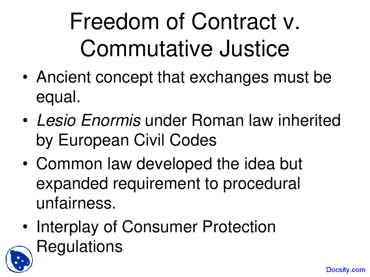 Commutative Justice - Law of Contract - Lecture Slides - Docsity