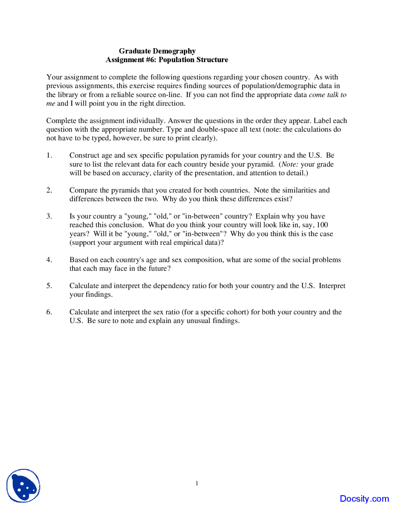 Population Structure - Demography - Assignment | Exercises Sociology ...