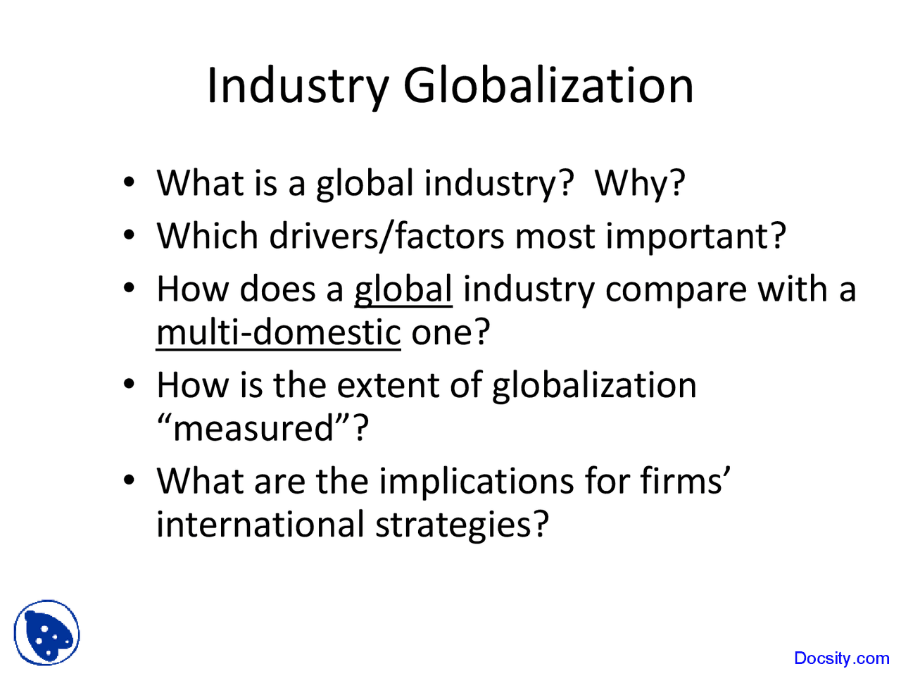 Industry Globalization Global Management Lecture Slides