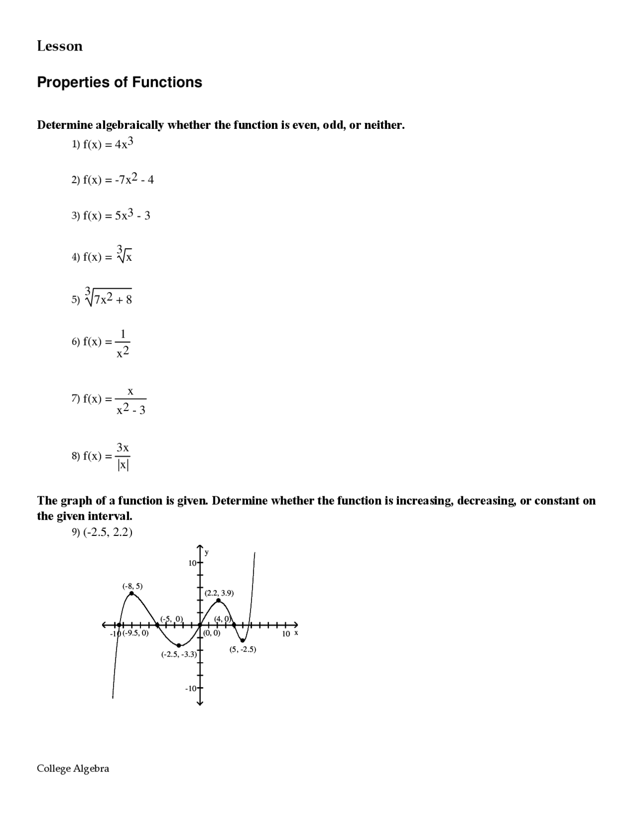 Properties Function Algebra Lecture Notes Docsity