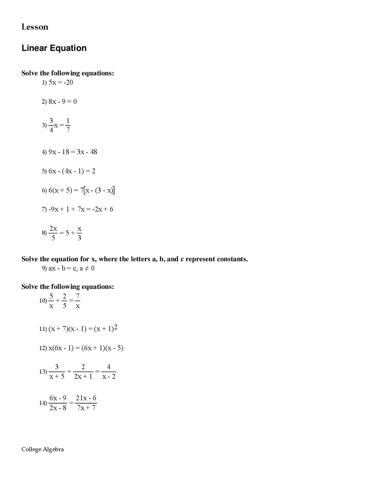 Linear Equation - Algebra - Lecture Notes - Docsity Linear Equation - Algebra - Lecture Notes - Docsity