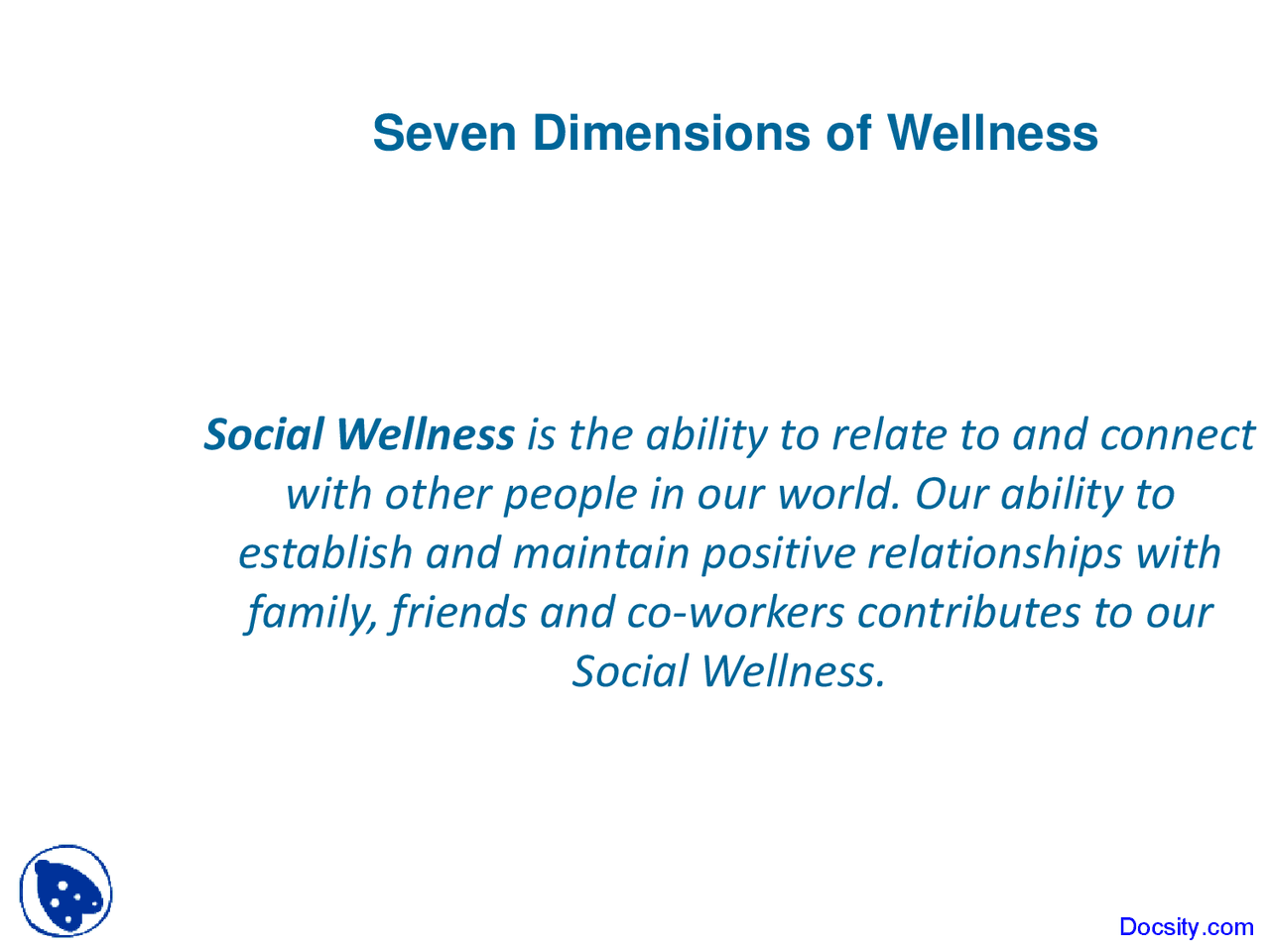 Seven Dimensions Of Wellness Chronic Mental Illness Lecture Slides