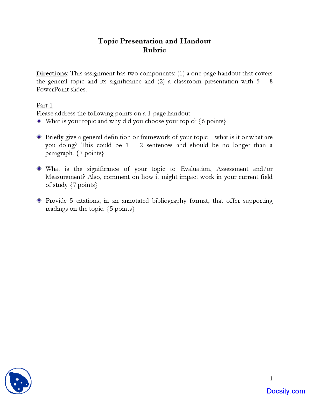 Rubric Introduction To Evaluation Lecture Notes Docsity