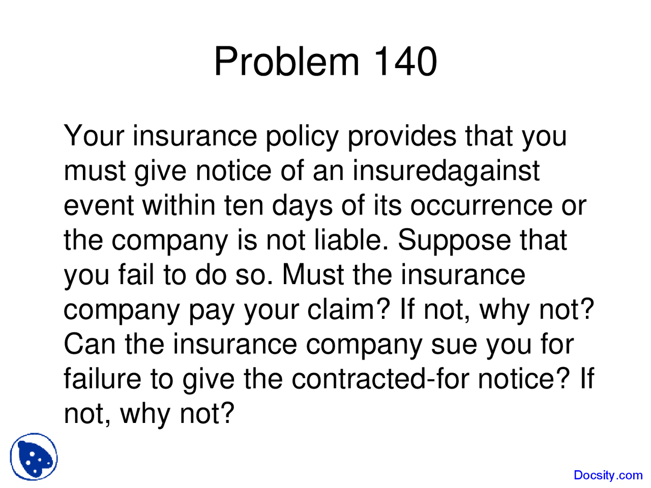 Insurance Policy Law Of Contract Lecture Slides Docsity