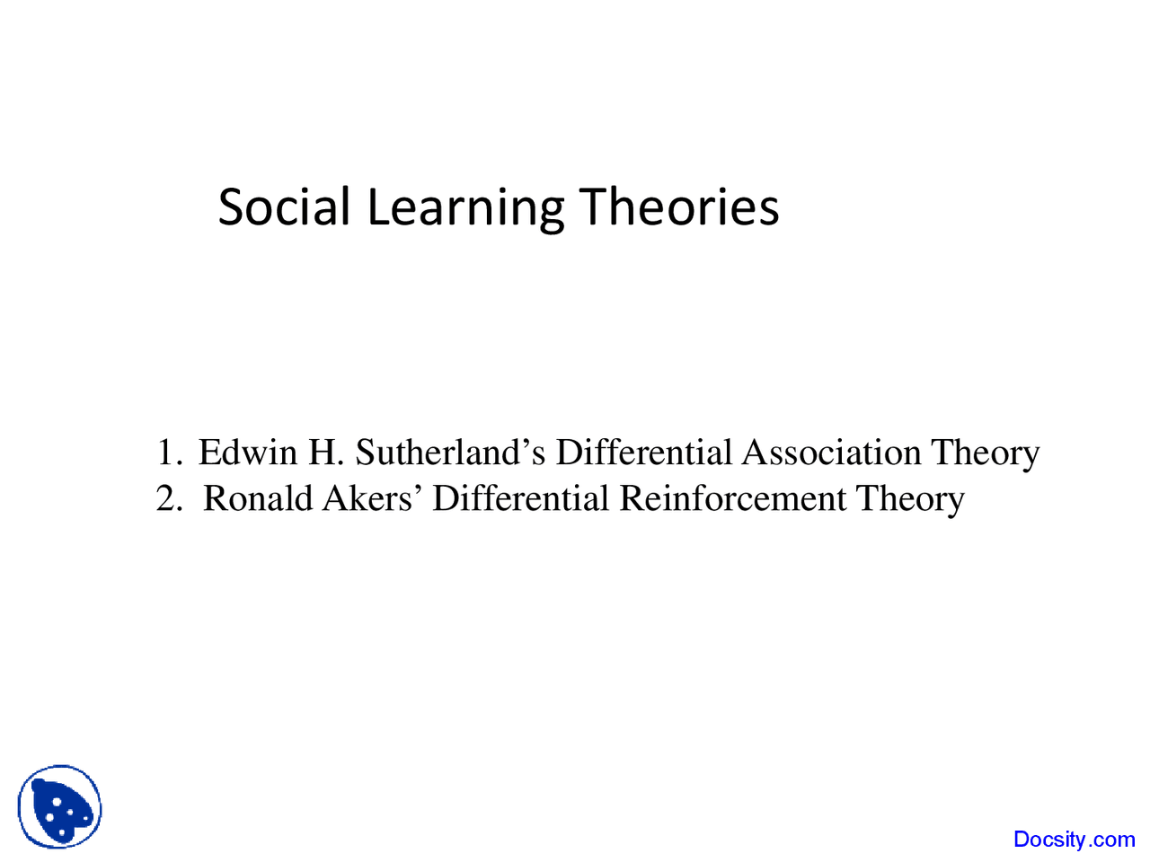Social Learning Theories Criminology Lecture Slides Slides