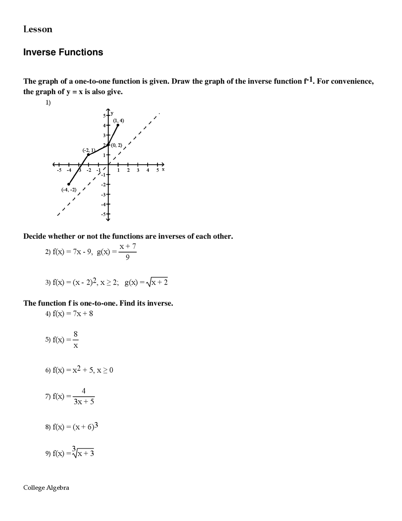 Inverse Function - Algebra - Lecture Notes - Docsity