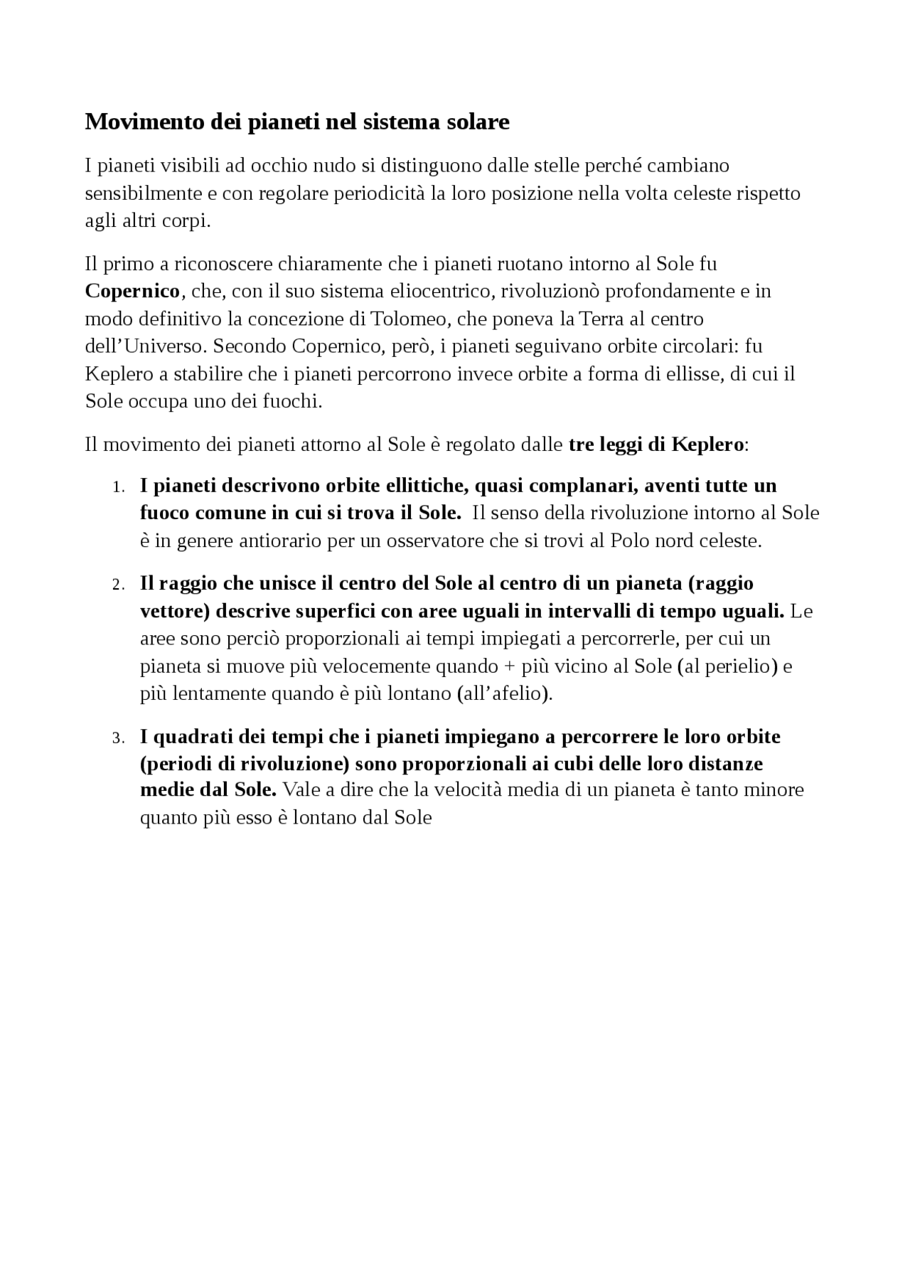 Movimento Dei Pianeti Docsity