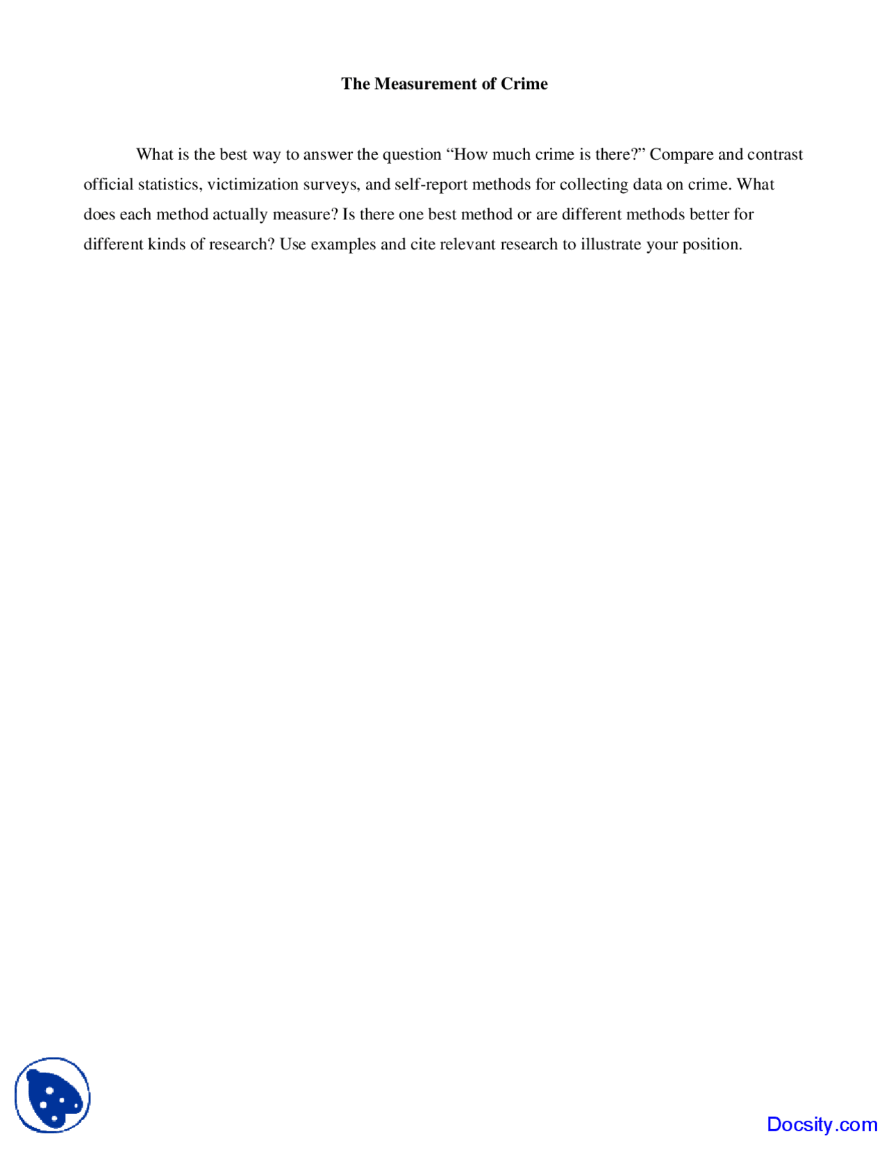 Measurement Of Crime Criminology Assignment Docsity